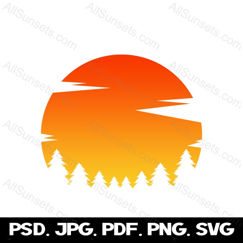 Camping Retro Sunset PNG Transparent File Forest Trees Clouds Template ...