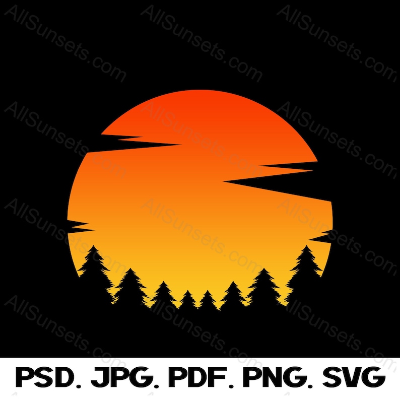 Camping Retro Sunset PNG Transparent File Forest Trees Clouds Template ...