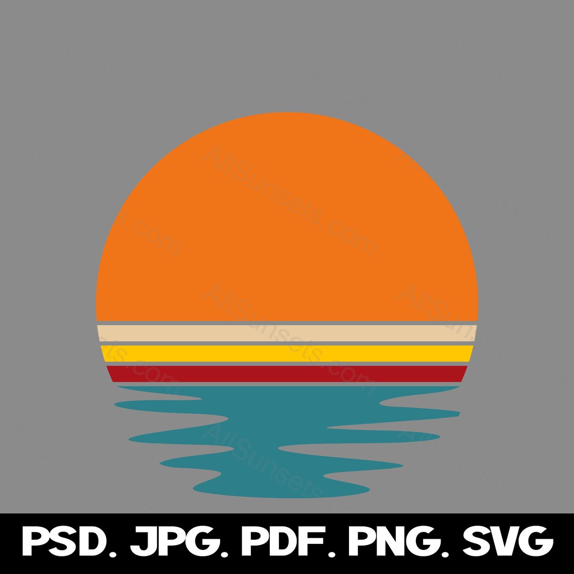 Retro Vintage Sunset PNG and SVG Cut File Clip Art Wave 5 Color Palette ...