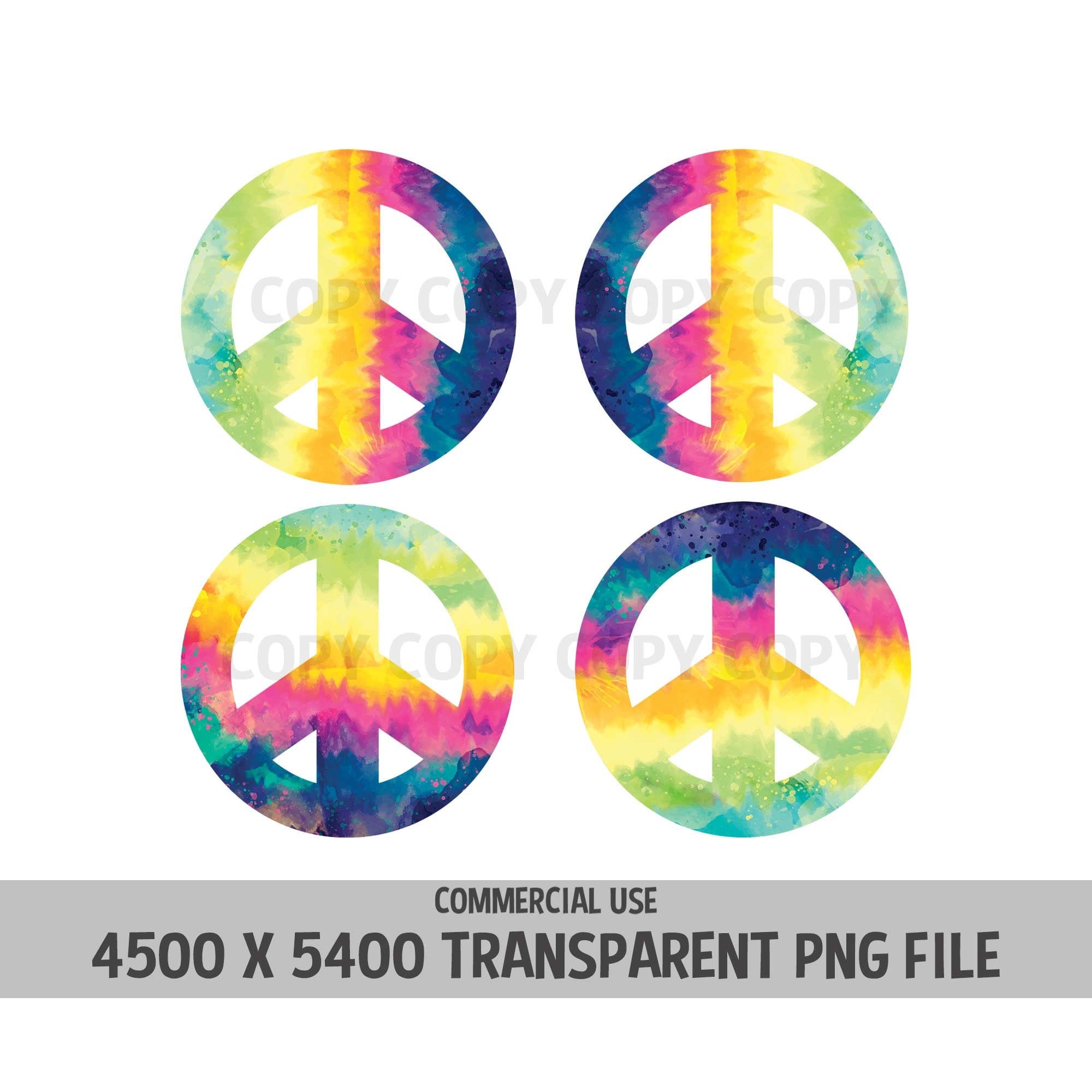 Peace Symbol Tie Dye Peace Sign Rainbow 4 Pack PNG 70's | Etsy