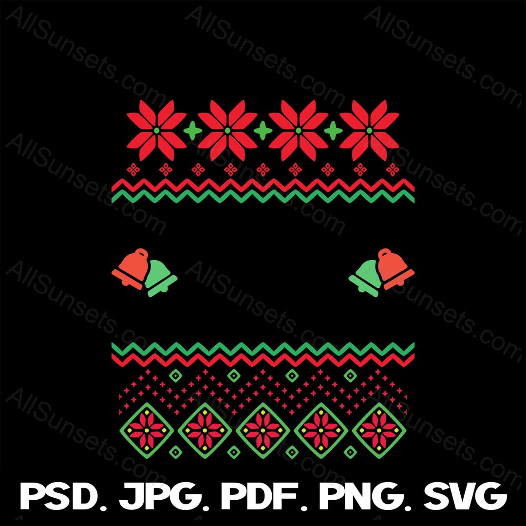 Ugly Christmas Sweater Clipart #4 Bells Red Flowers Poinsettia Xmas ...