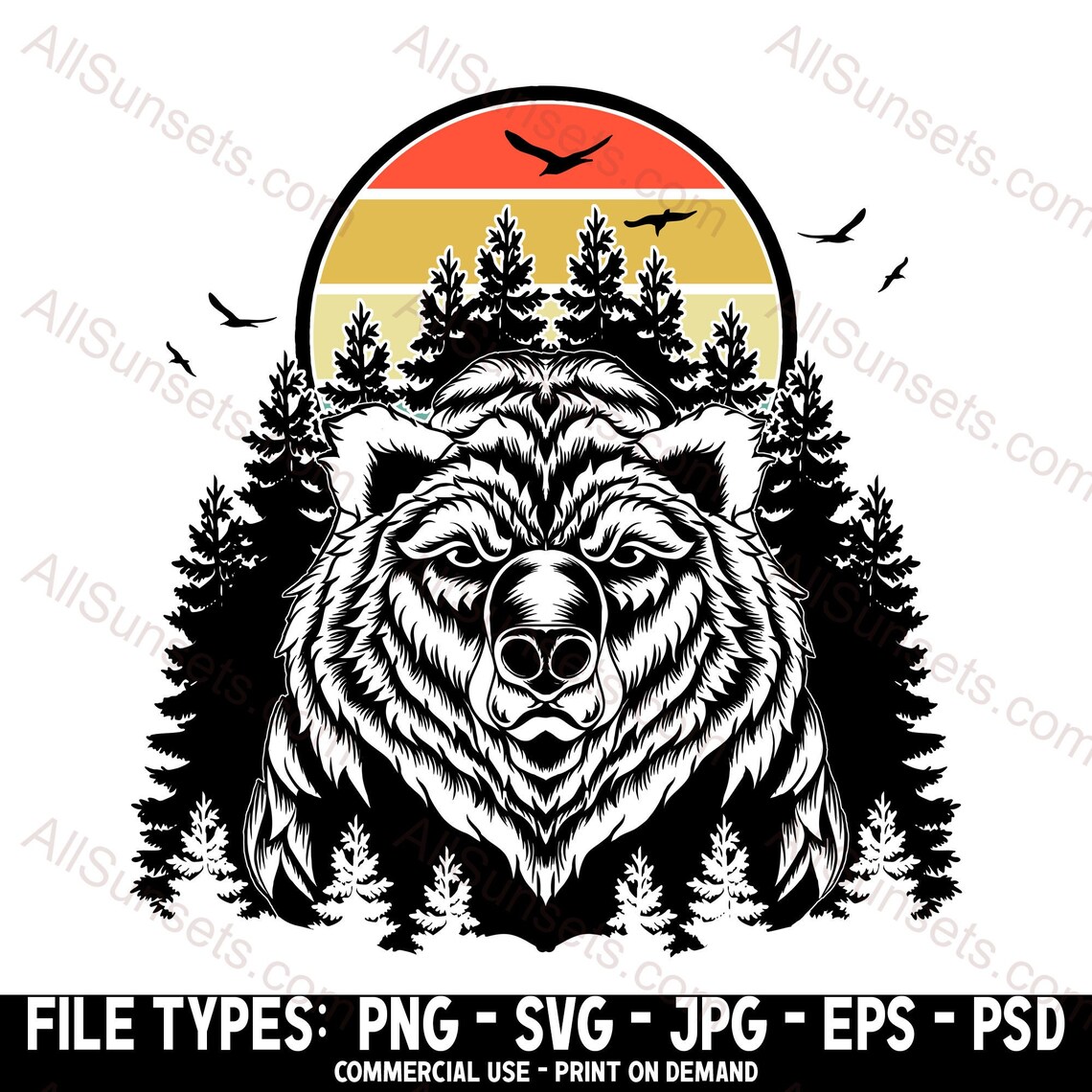 Bear Trees Scene Vector File Format Animals Forest Graphics - Etsy