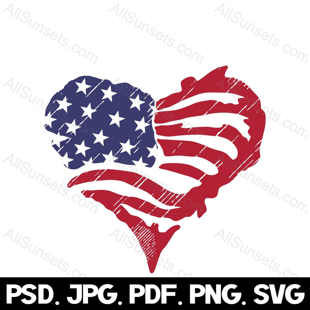 American Flag Heart Svg Png Jpg Pdf Psd File Types Patriotic Grunge ...