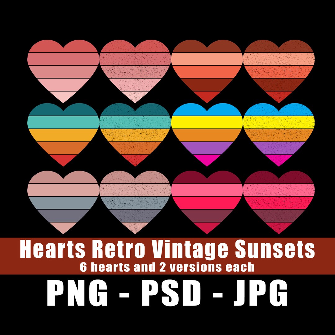 Heart Shapes Retro Vintage Sunsets PNG PSD JPG Files - Etsy