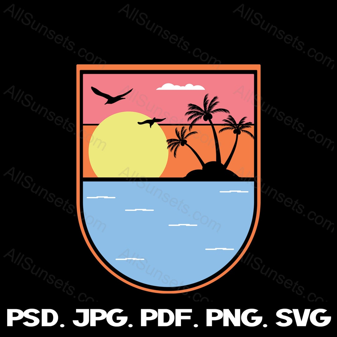 Beach Scene Palm Trees Retro Sunset Svg Png Jpg Pdf Psd File Types Sun ...