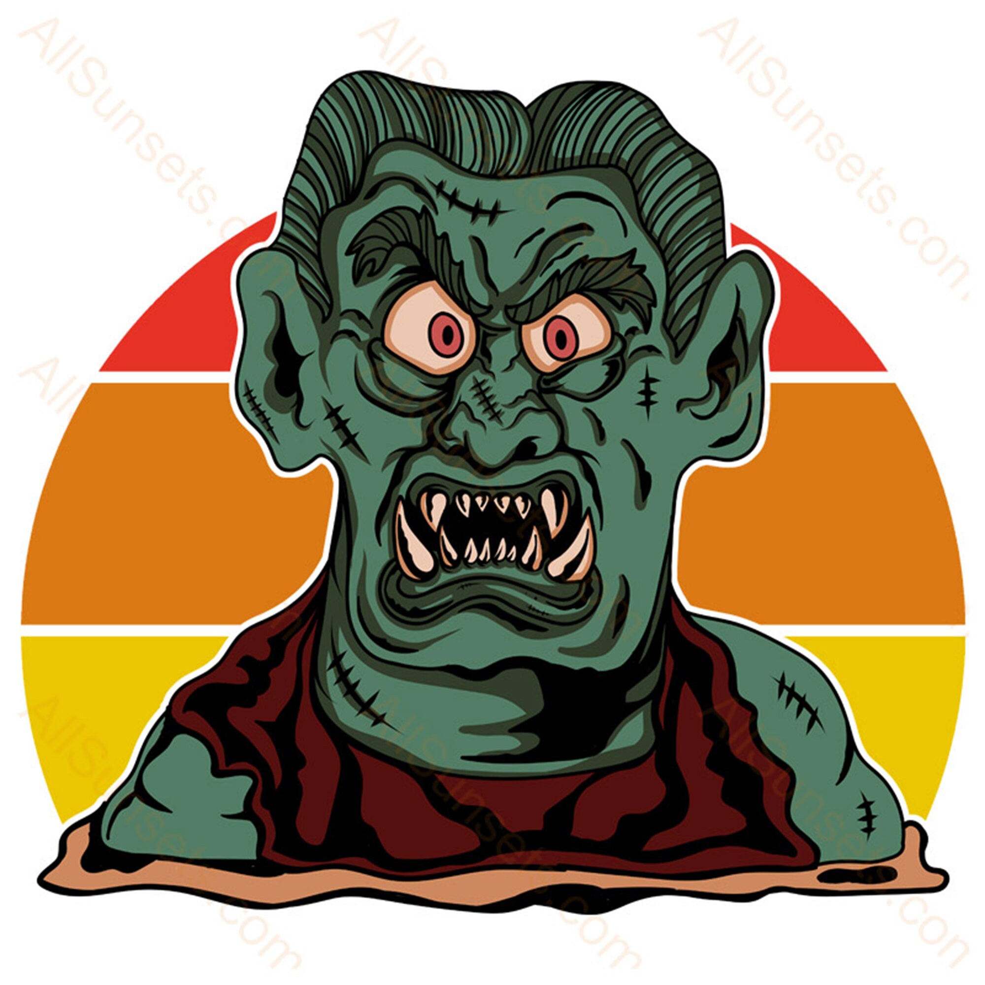 Scary Green Monster Halloween Candy Colored Retro Sunset - Etsy