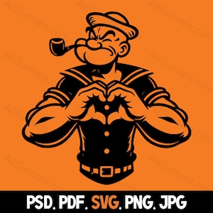 Popeye Making Heart Sign Silhouette Svg Png Jpg Pdf Psd | Fun Cartoon ...