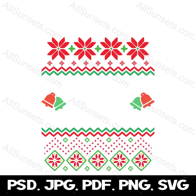 Ugly Christmas Sweater Clipart #4 Bells Red Flowers Poinsettia Xmas ...