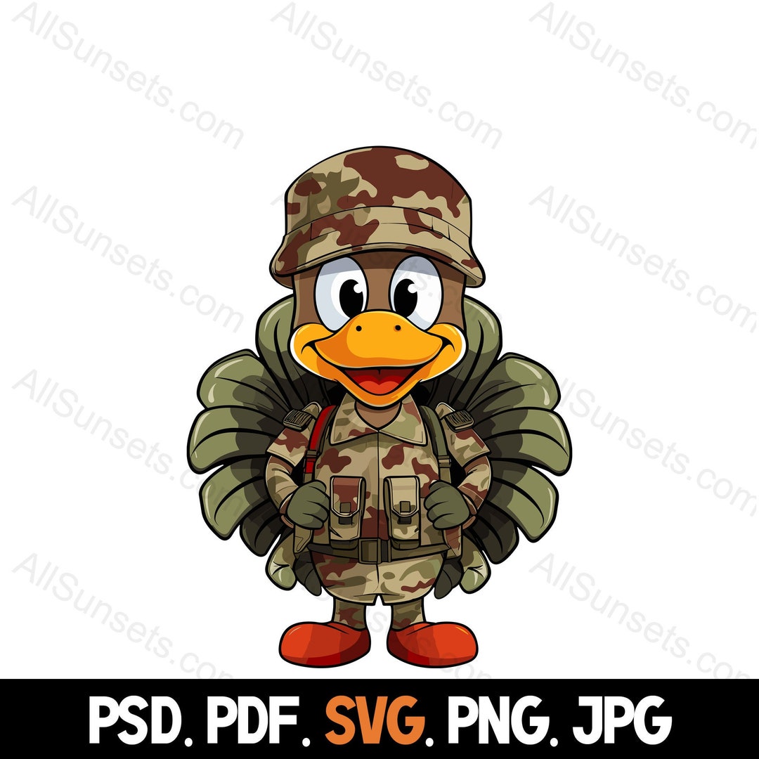 Turkey Wearing Camouflage Thanksgiving Clipart Svg Png Pdf Psd Jpg File ...