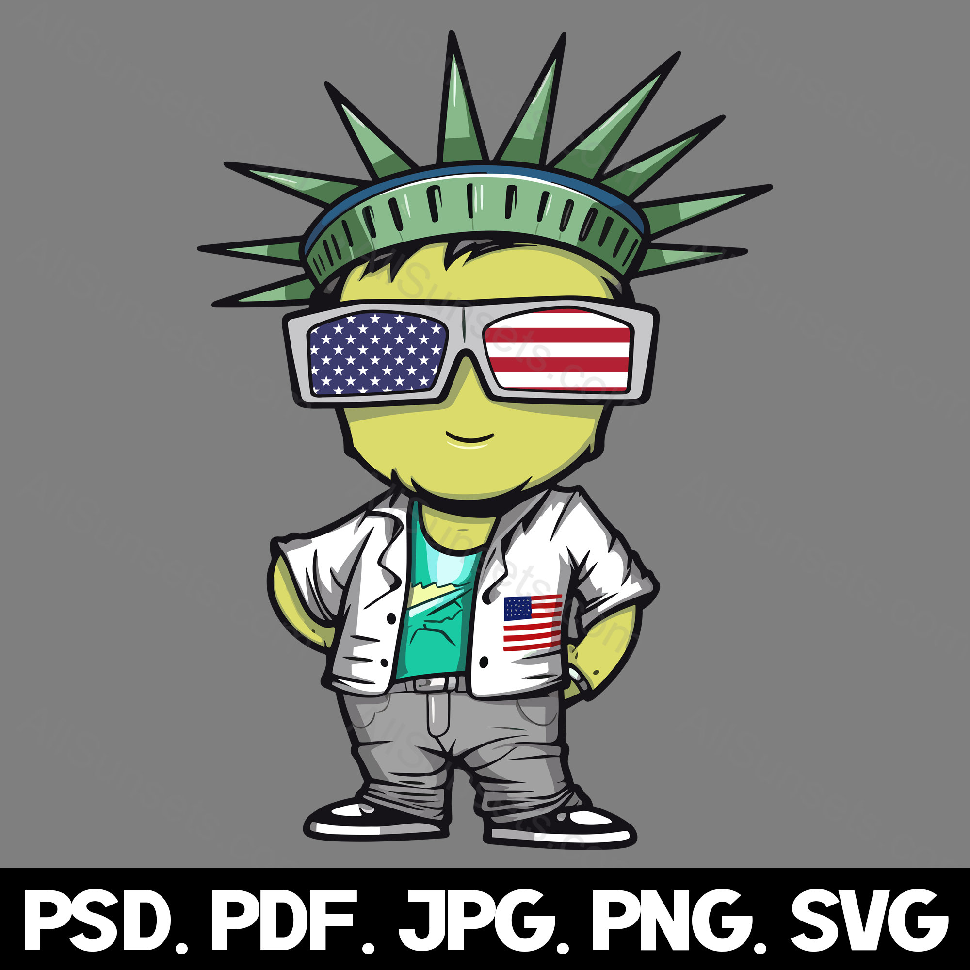 Statue of Liberty Character Svg Png Jpg Pdf Psd File Types Wearing ...