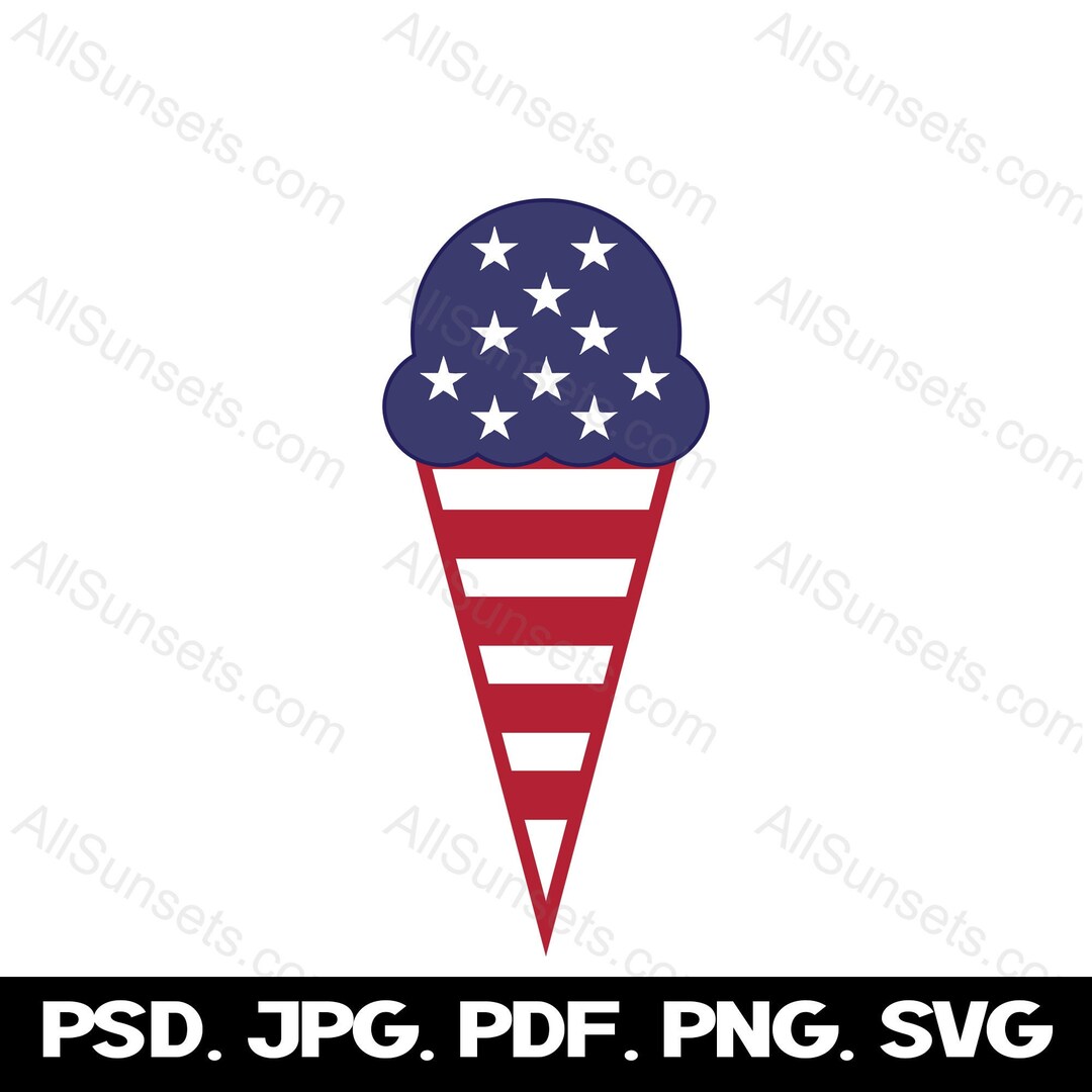 Patriotic Ice Cream US American Flag Svg Png, Psd, Pdf, Jpg File Types ...
