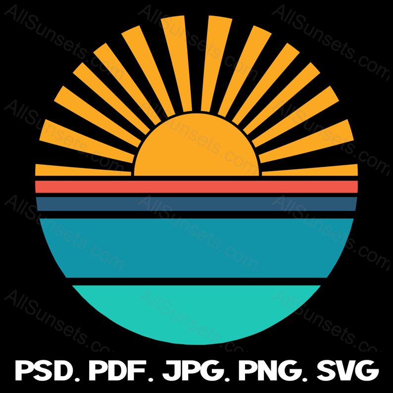 Sunrays Ocean Horizon Retro Sunset Svg Png Jpg Psd Pdf File - Etsy