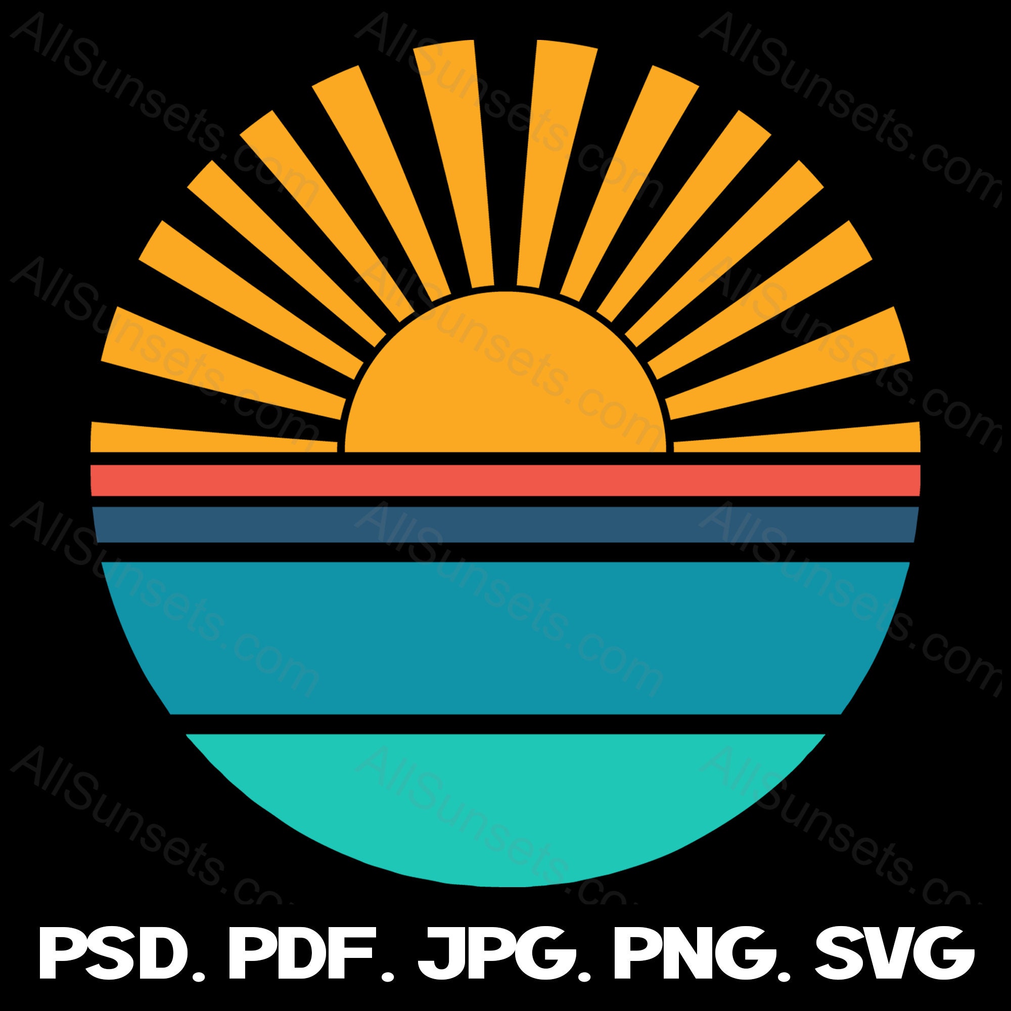 Sunrays Ocean Horizon Retro Sunset Svg Png Jpg Psd Pdf File - Etsy Israel