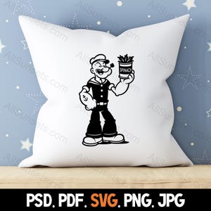 Popeye Holding Spinach Silhouette Svg Png Jpg Pdf Psd | Fun Cartoon ...