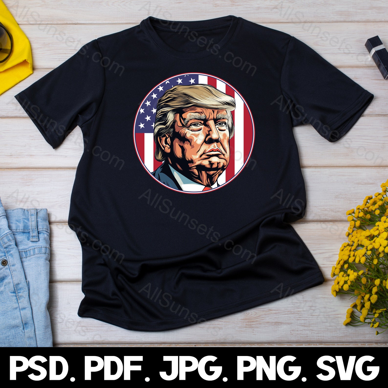 Donald Trump Round American Flag Svg Png Jpg Pdf Psd File Types ...