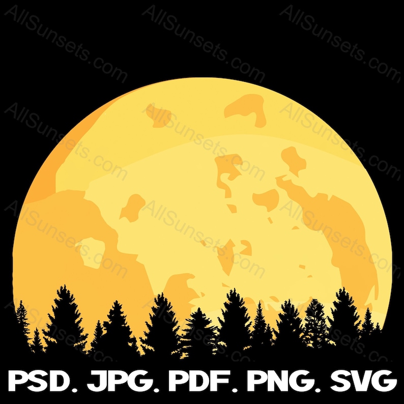 Full Moon Forest Evergreen Trees Svg Png Jpg Psd Pdf File Types Yellow ...