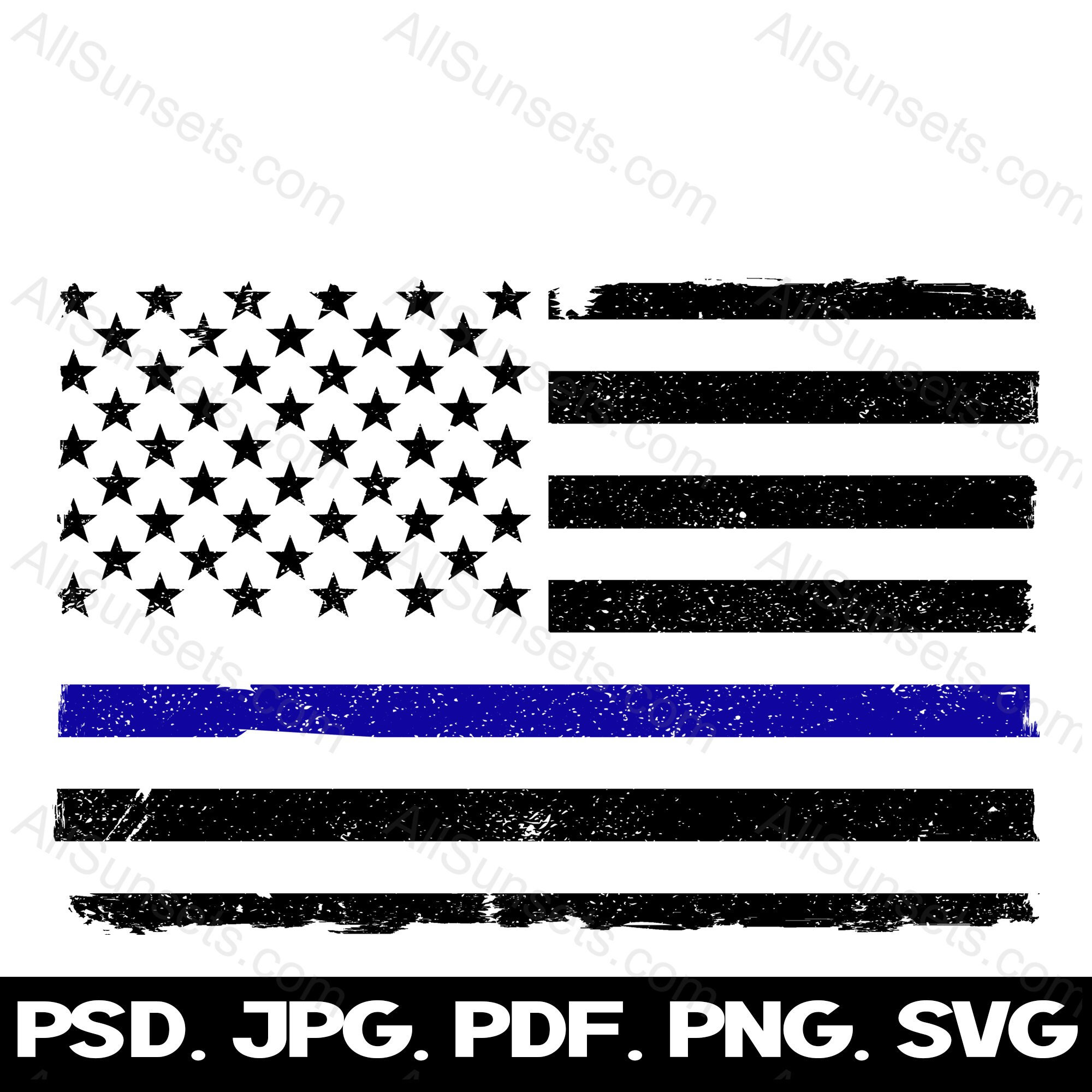 American Flag Thin Blue Line PNG and SVG Cut Files Clipart - Etsy