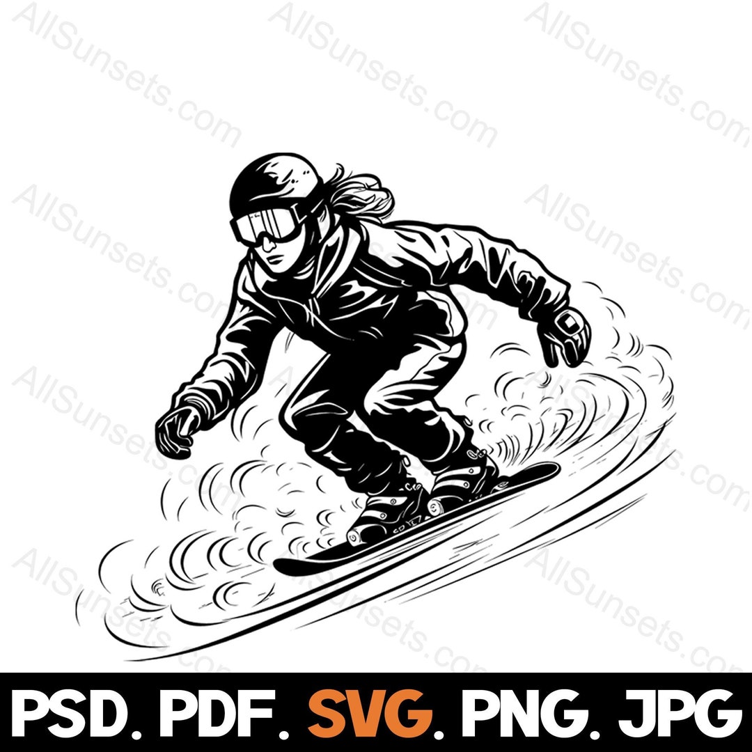 Snowboarding Girl Silhouette Svg Png Jpg Pdf Psd File Types Woman ...