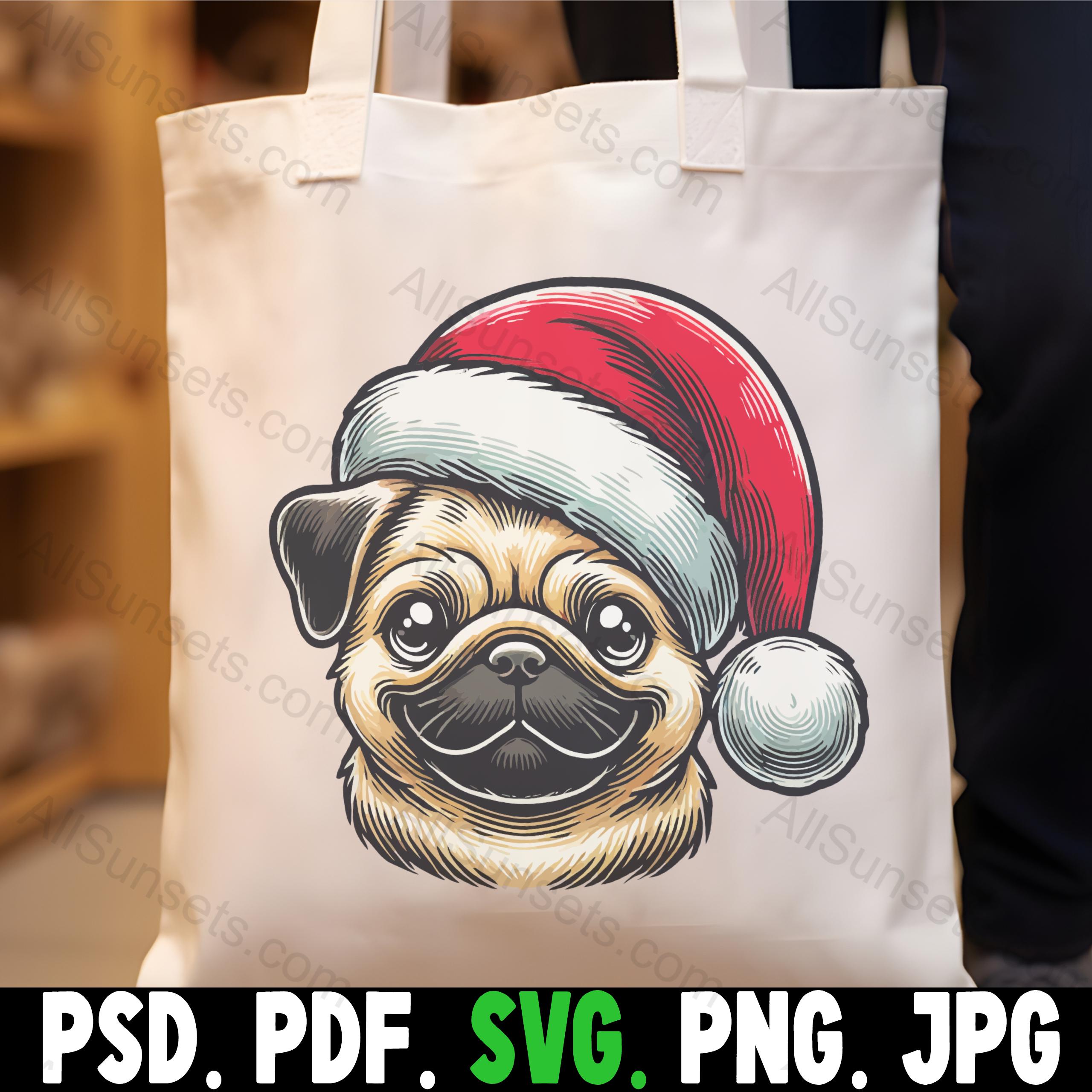 Cute Pug Wearing Santa Cap Svg Png Jpg Pdf, Psd is Single-layer File ...