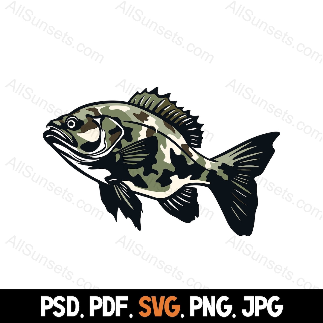Camo Bass Fish Svg Png Jpg Pdf Psd File Types Camouflage - Etsy