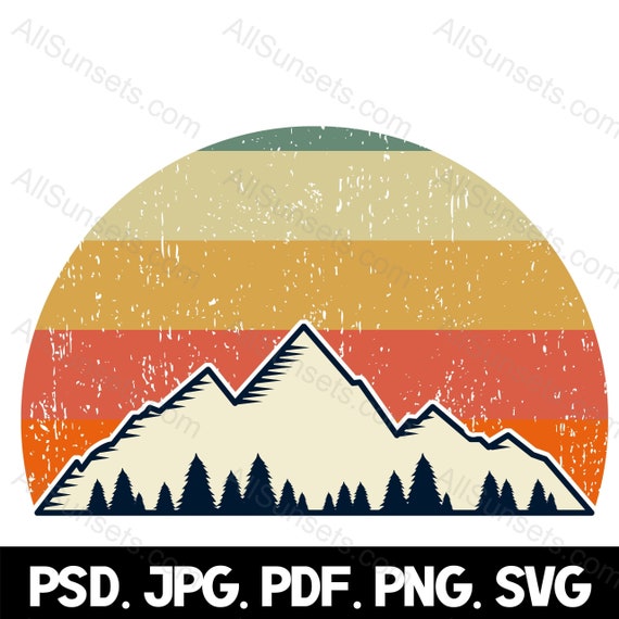 Mountain Trees Retro Sunset PNG SVG Pdf Psd Jpg Vintage - Etsy