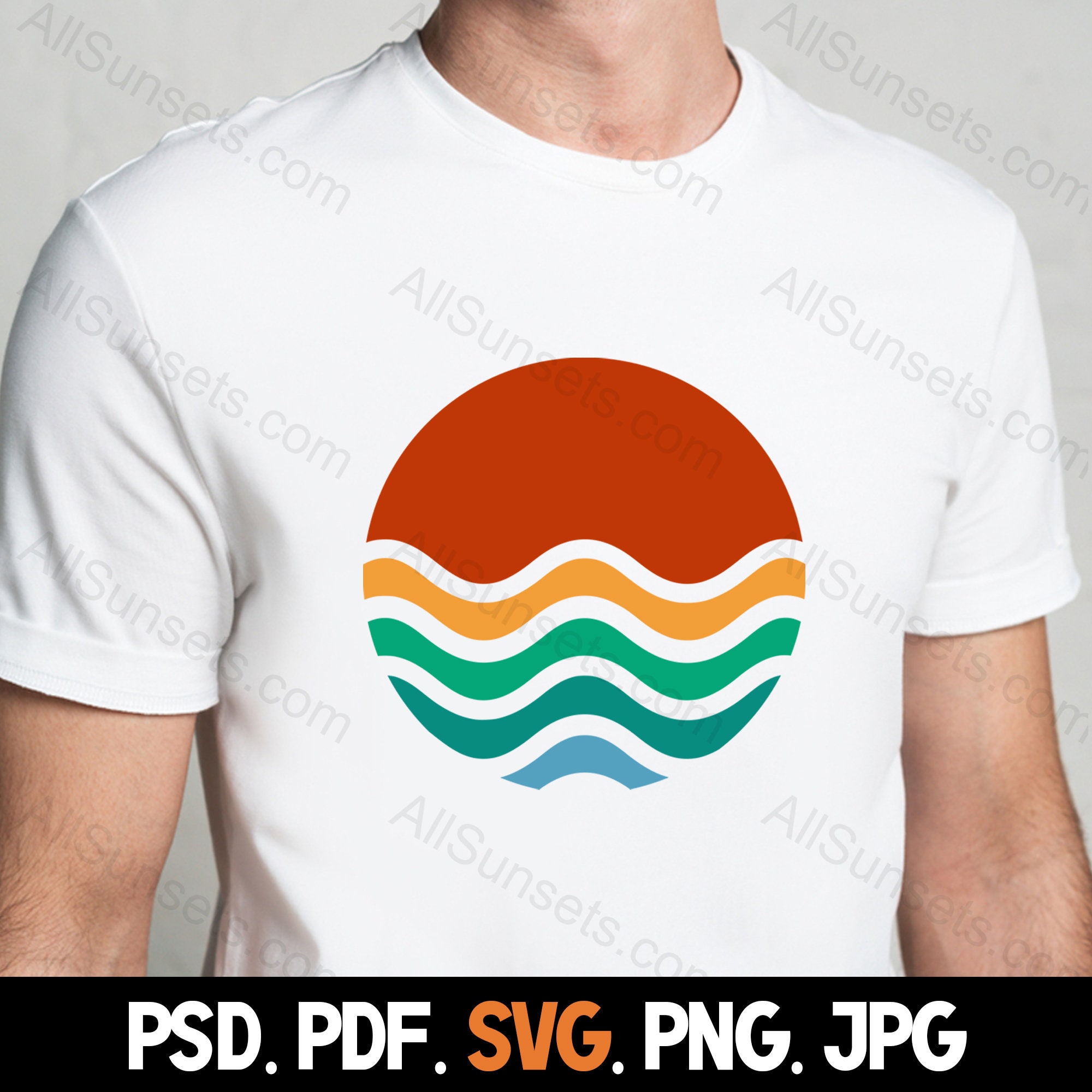 Retro Wavy Sunset SVG PNG Vectors Wavy Water Lines Circle Graphics ...