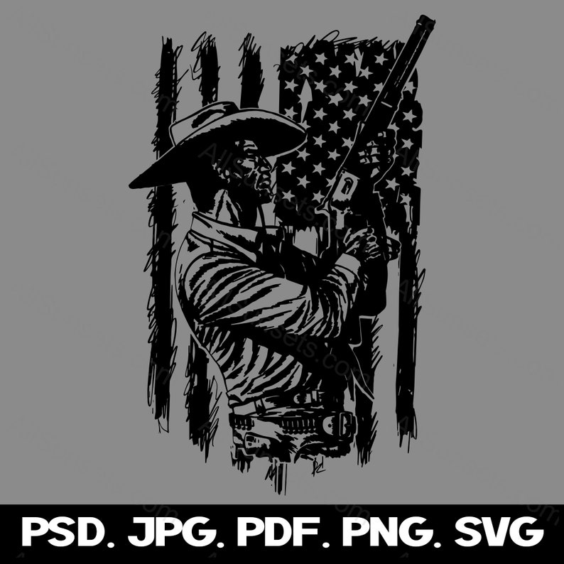 Western Cowboy American Flag Svg Png Eps Svg Jpg Psd File Types Rifle ...