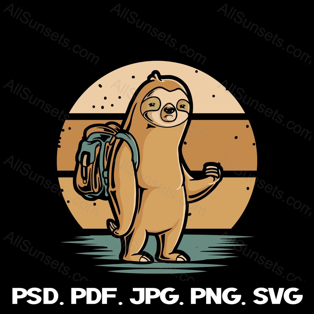 Sloth Retro Sunset Svg Png Pdf Psd Jpg File Types Hiking - Etsy