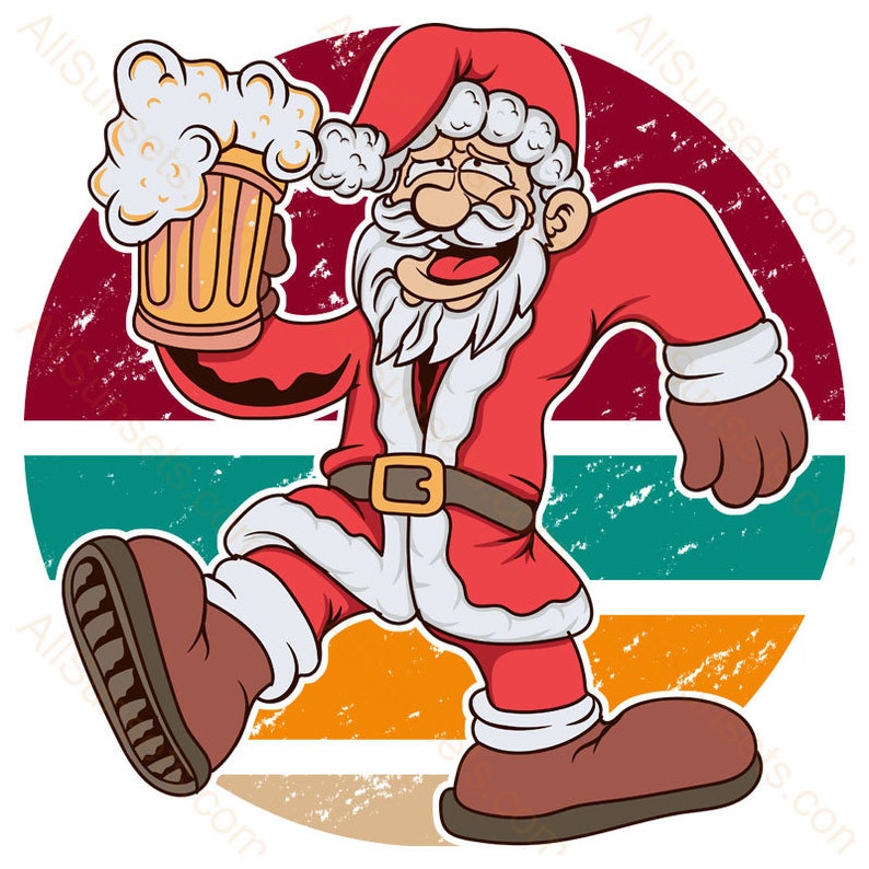 Santa Sunset Drunk Santa Beer Grunge Retro Color Sunset PNG - Etsy