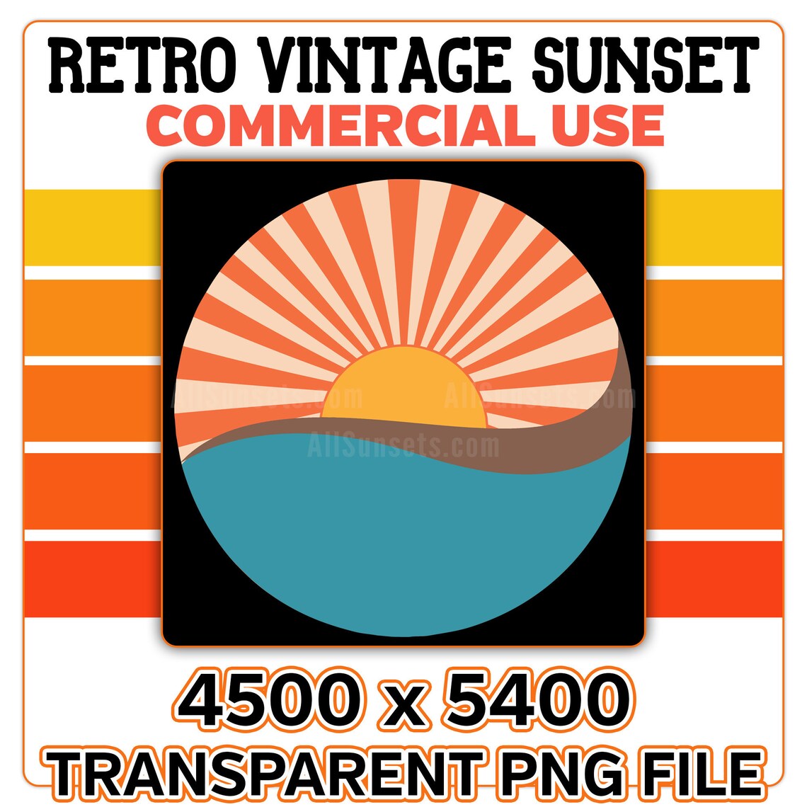 Retro Vintage Sunset Ocean Waves Sun Rays Svg Png Jpg Psd Pdf File ...