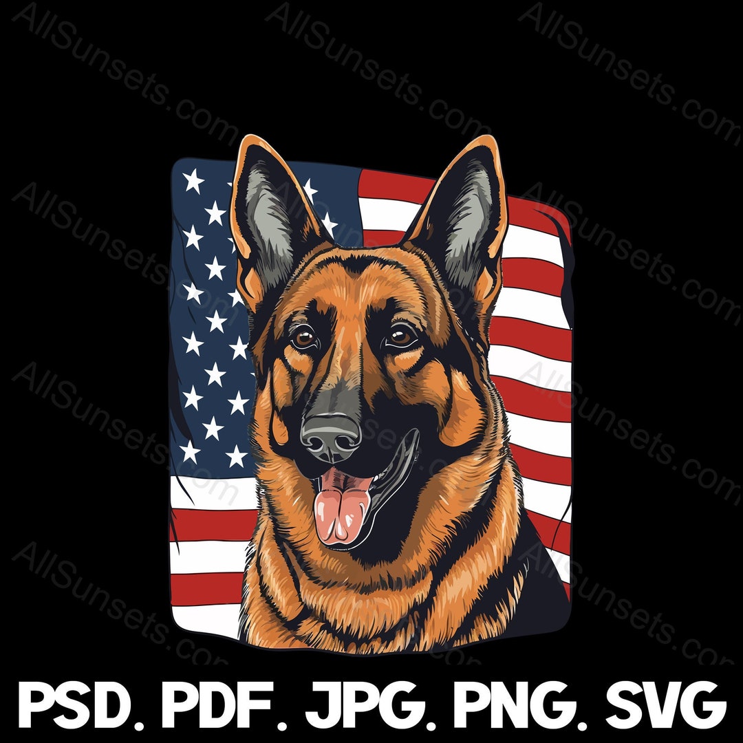 German Shepherd American Flag Svg Png Jpg Pdf Psd File Types USA Themed ...