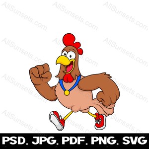 Chicken Running Svg Png Pdf Psd Jpg File Types Rooster Jogging Walker ...