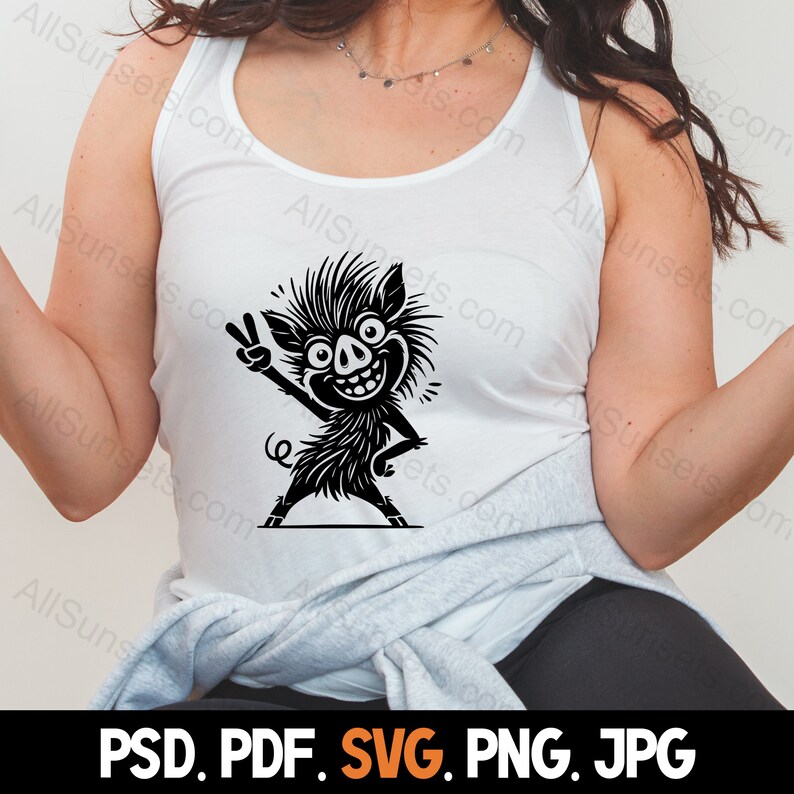 Pig Cute Crazy Peace Sign Silhouette Svg Png Jpg Psd Pdf Vector File ...