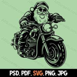 Santa Claus Biker Motorcycle Rider Silhouette Svg Png Psd Jpg Pdf File ...