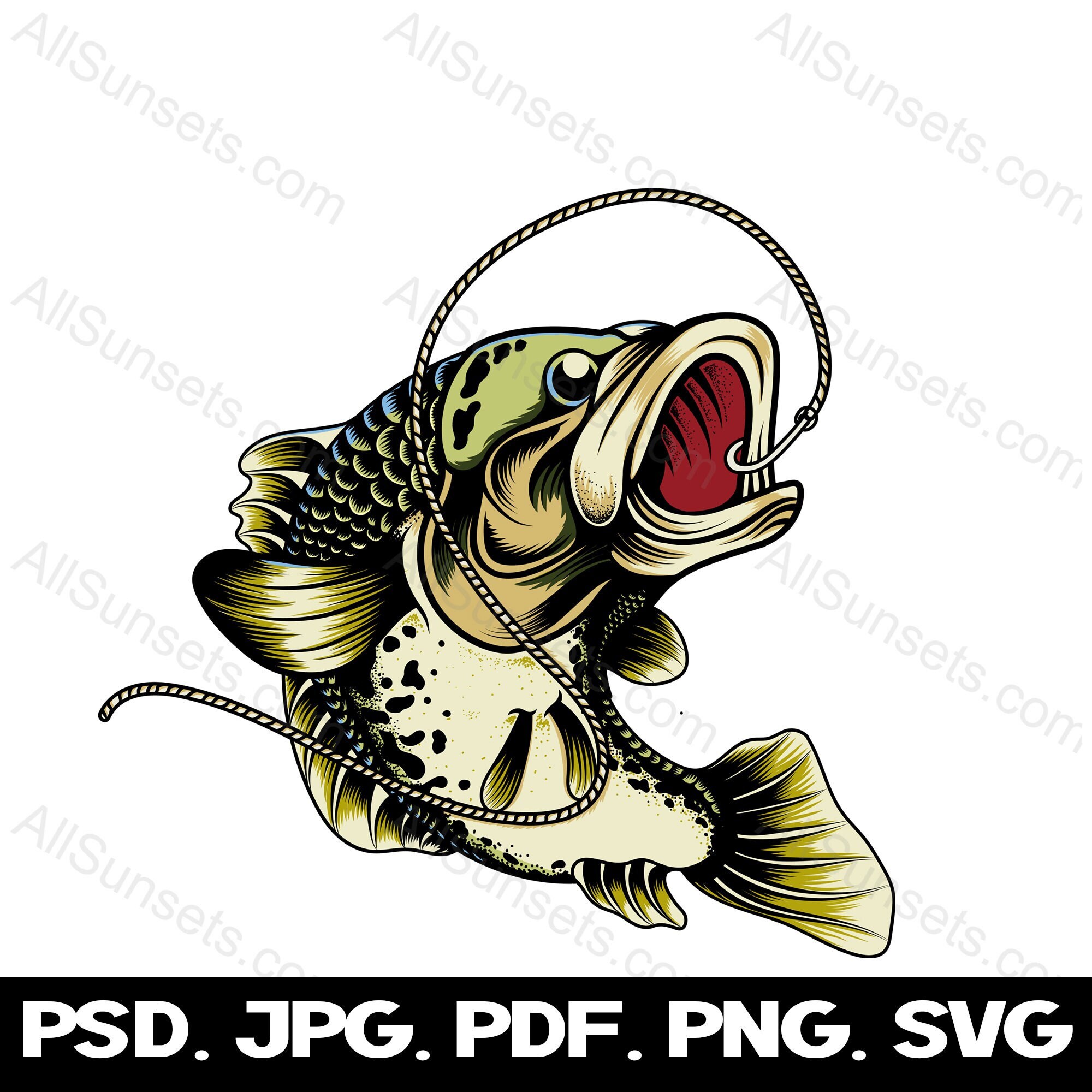 Bass Fish SVG Fishing Clipart Fisherman Colored High Detail - Etsy Ireland