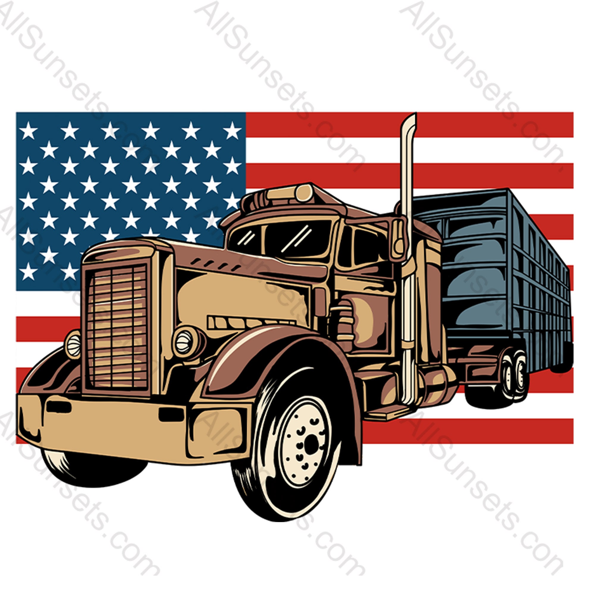 Semi Truck American Flag Color PNG File Clipart Driver Tractor Trailer ...