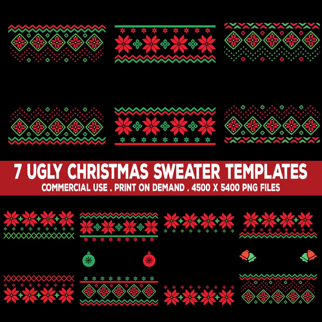 Ugly Christmas Sweater Clipart - Package #2 - 7 Xmas Tacky Templates ...