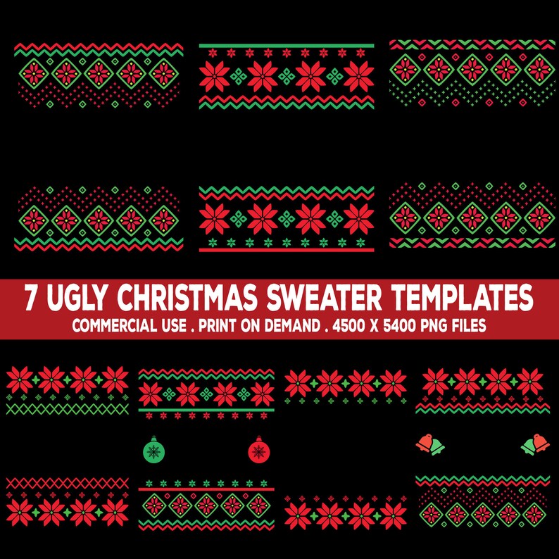 Ugly Christmas Sweater Clipart - Package #2 - 7 Xmas Tacky Templates ...