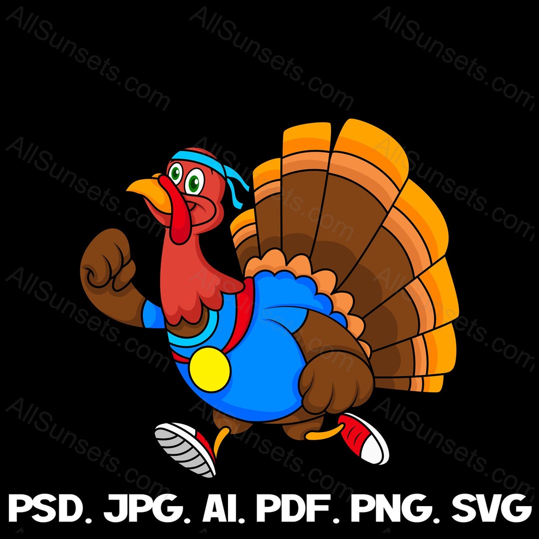 Trotting Turkey Racing Svg Png Ai Pdf Psd Jpg File Types Jogging 5k ...