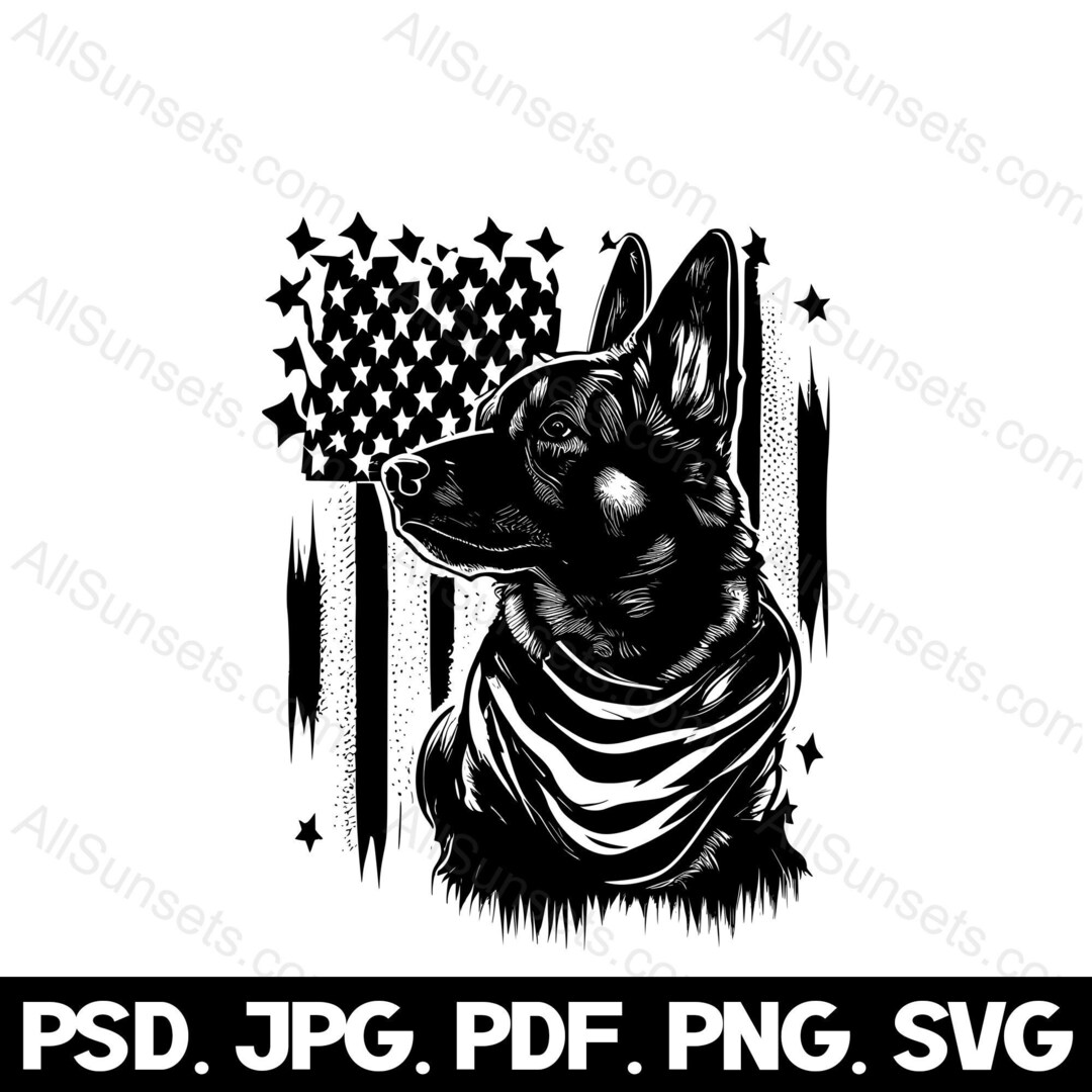 German Shepherd American Flag Svg Png Jpg Pdf Psd File Types USA Themed ...
