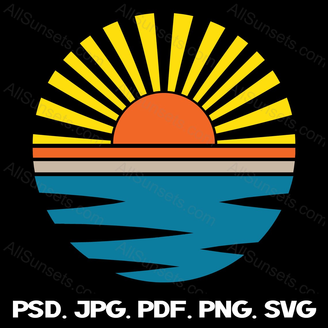 Ocean Sunrays Retro Sunset Svg Png Jpg Psd Pdf File Types - Etsy
