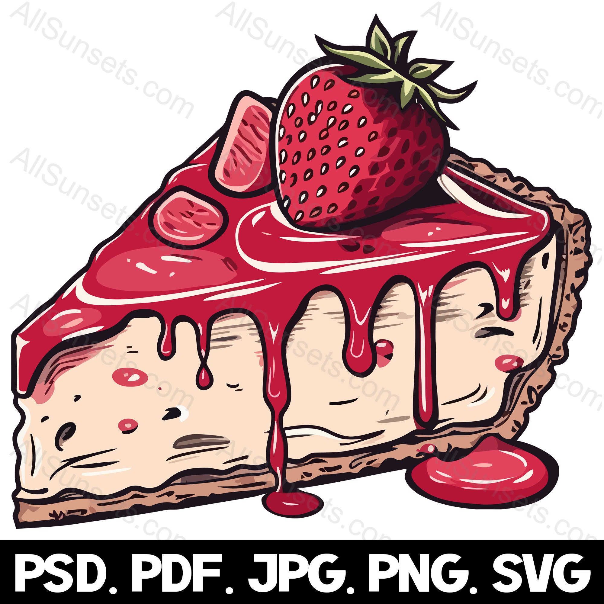 Strawberry Cheesecake Svg Png Psd Jpg Pdf File Types Full Color Food ...