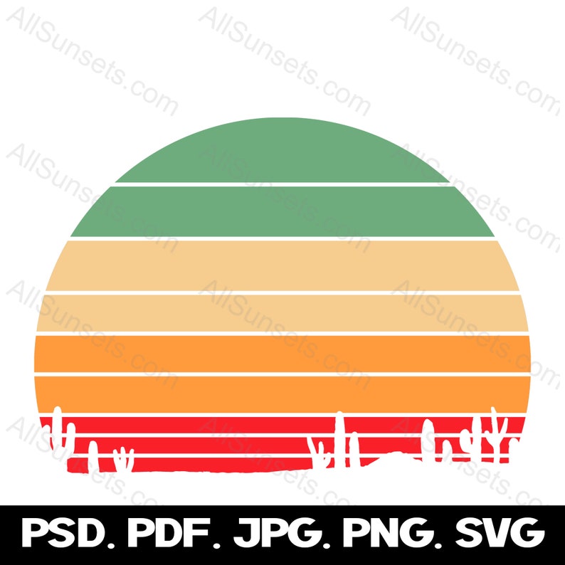 Cactus Desert Retro Sunset PNG SVG Cut Files Western Southern Cacti ...