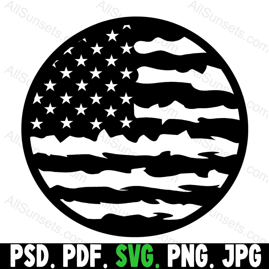Round American Flag SVG Single Color Circle Vector Graphics USA Flag ...