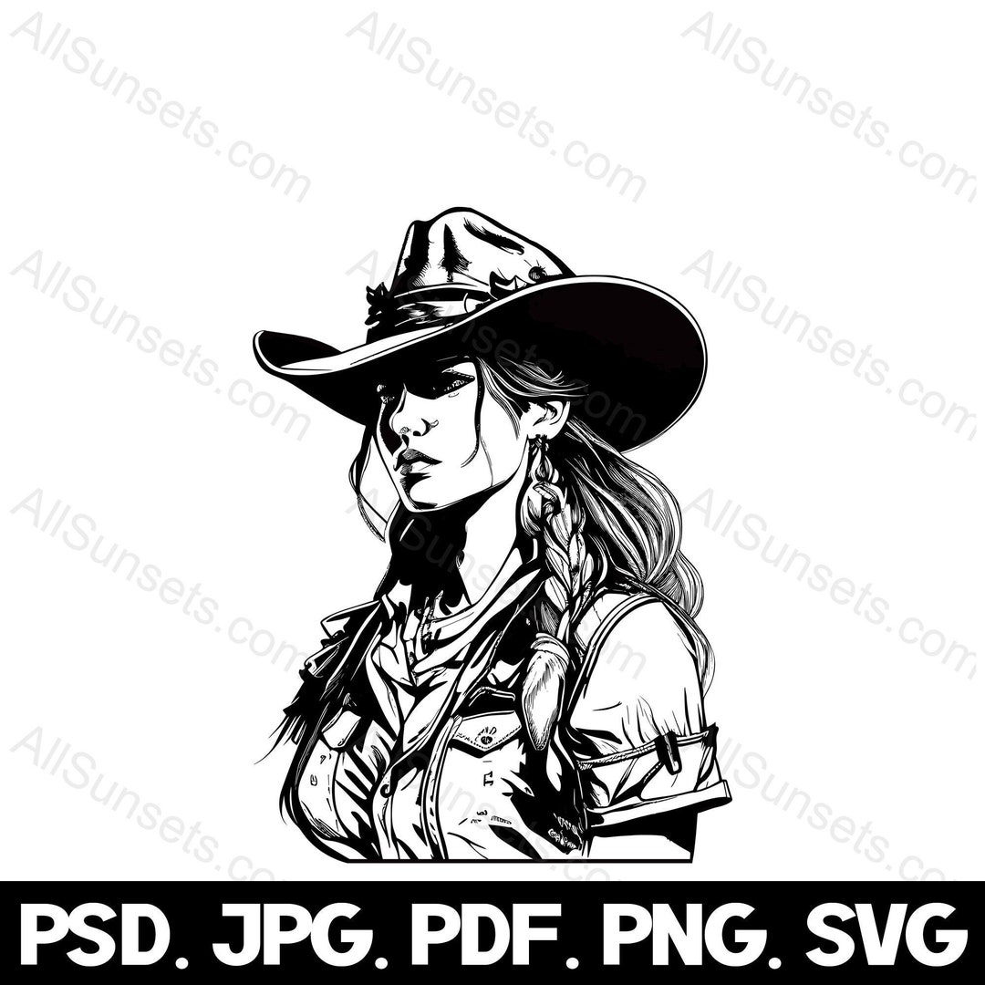 Cowgirl Woman Svg Png Pdf Jpg Psd File Types Pretty Lady Wearing Cowboy ...