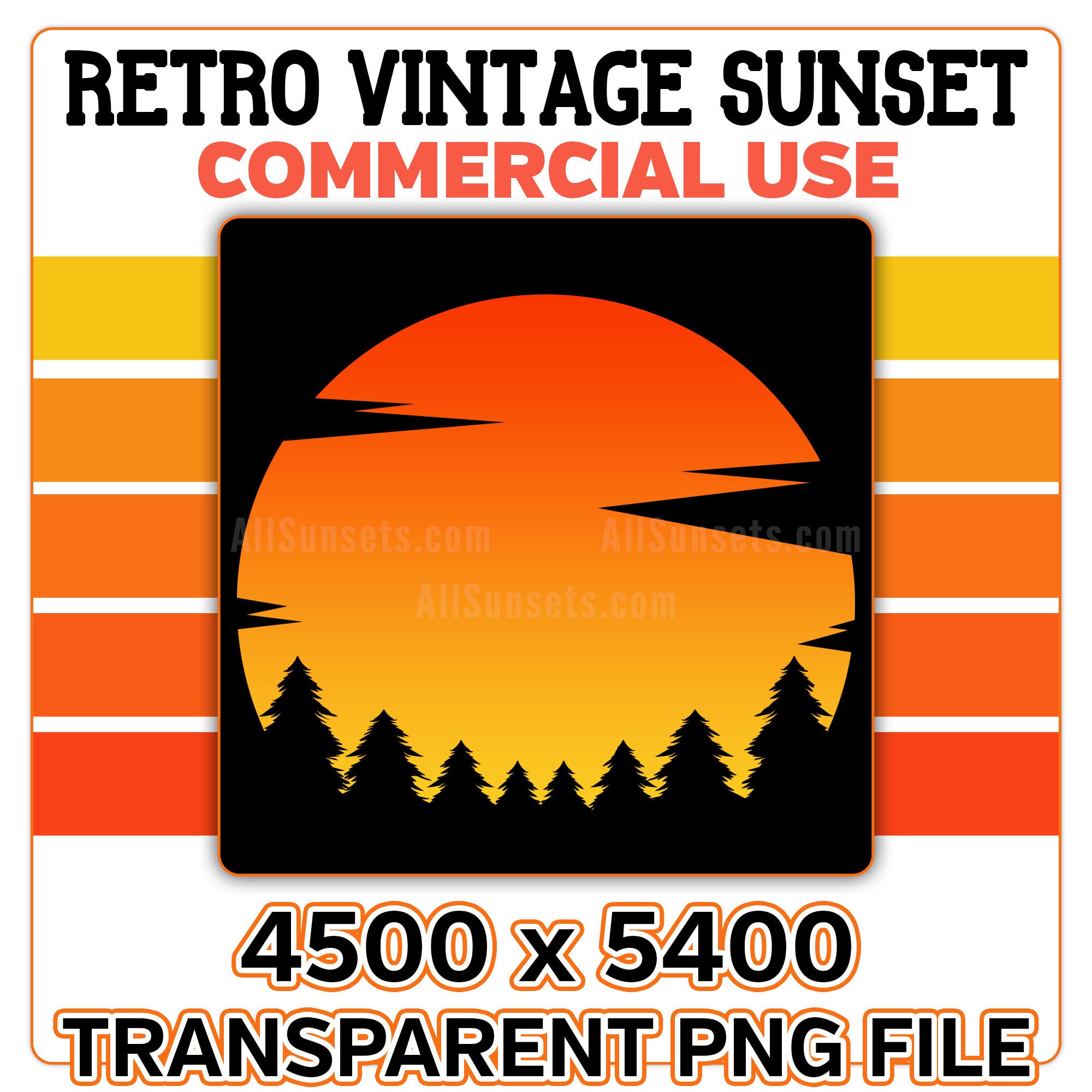 Camping Retro Sunset PNG Transparent File Forest Trees Clouds Template ...