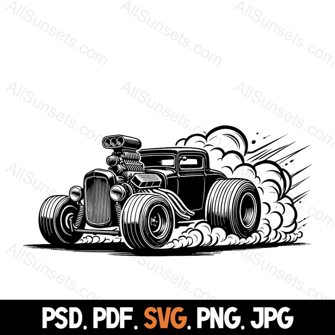 Car Vintage Hotrod Burn Out SVG Png Psd Jpg Pdf Vector File Types 30's ...