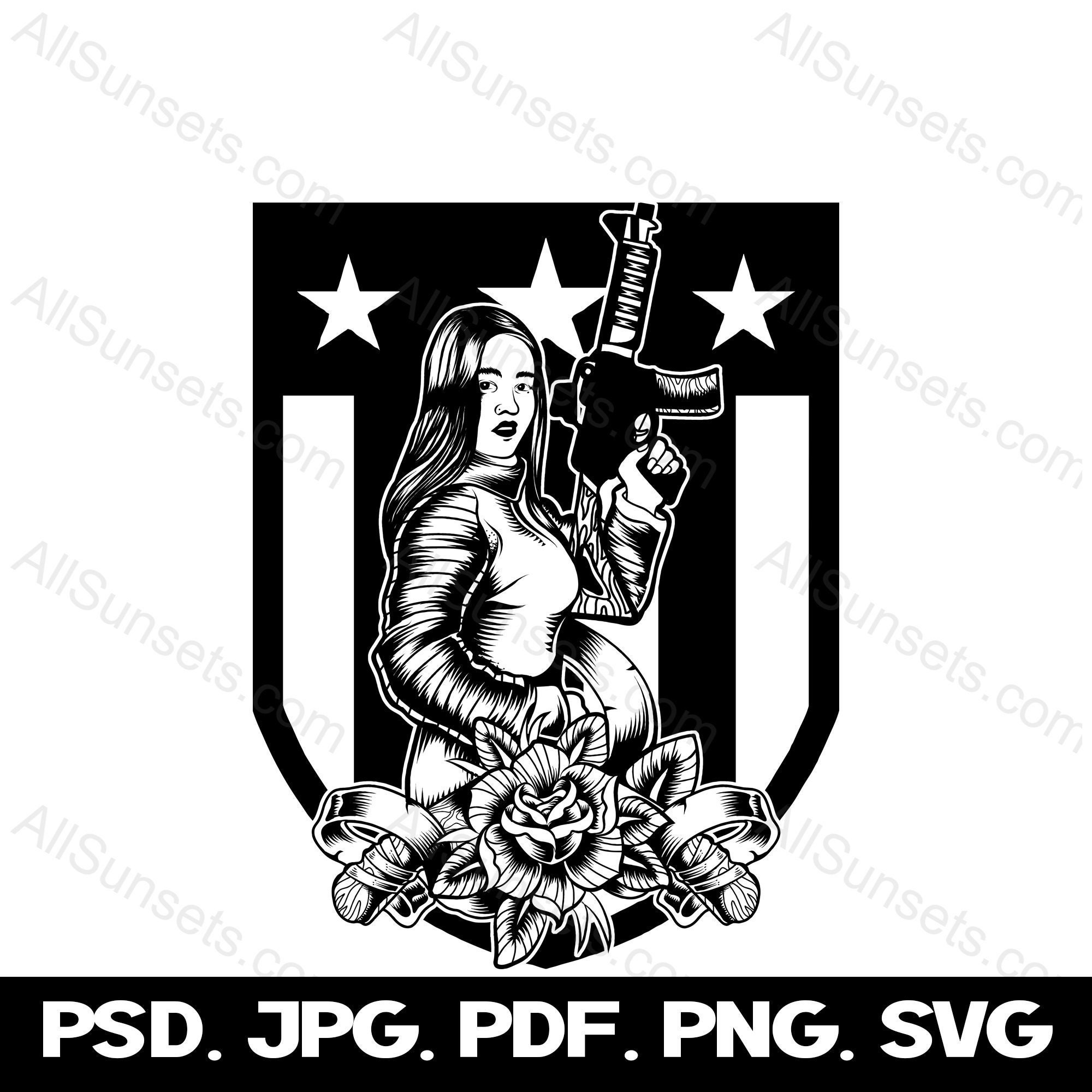 Female Soldier Military Armed Warrior Weapon Svg Png Jpg Psd - Etsy