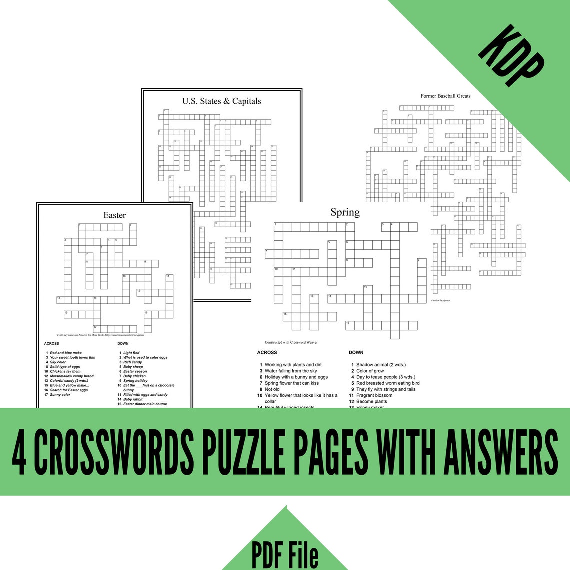 KDP 4 Crossword Puzzles With Clues and Answers in PDF Format - Etsy