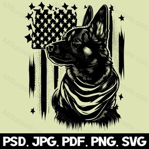 German Shepherd American Flag Svg Png Jpg Pdf Psd File Types USA Themed ...